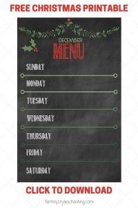 December Menu Printable - Family Style Schooling