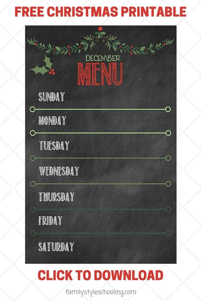 December Menu Printable - Family Style Schooling