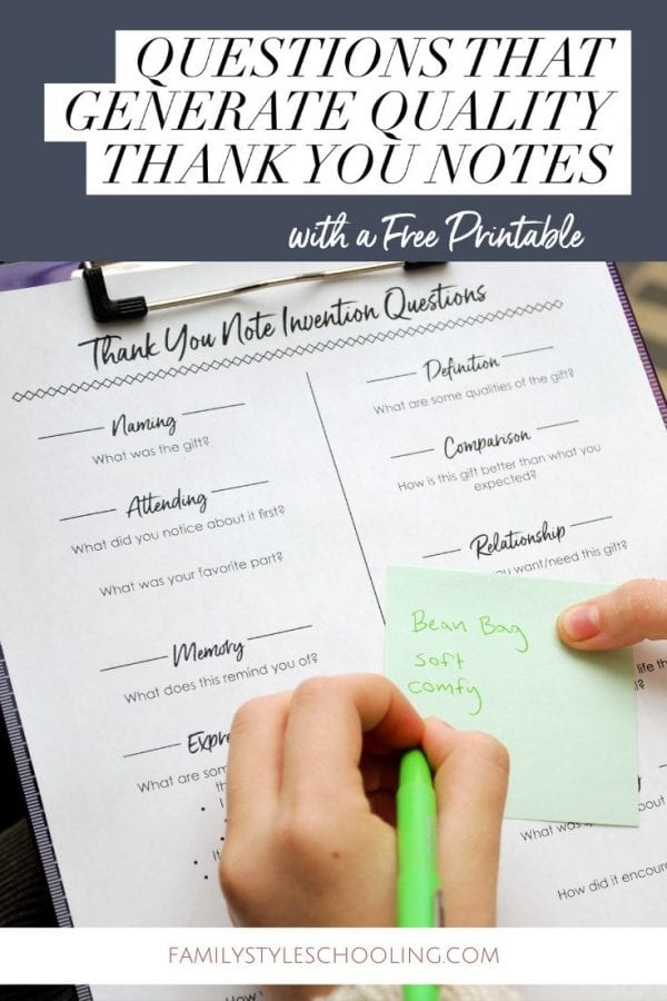 Questions that Generate Quality Thank You Notes - Family Style Schooling